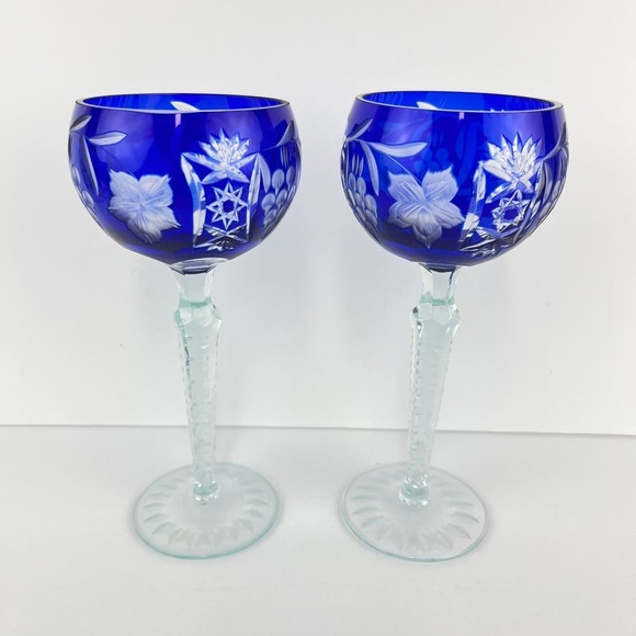 Godinger | Dining | Godinger Cut Cobalt Blue Wine Glass Set Of 2 | Poshmark